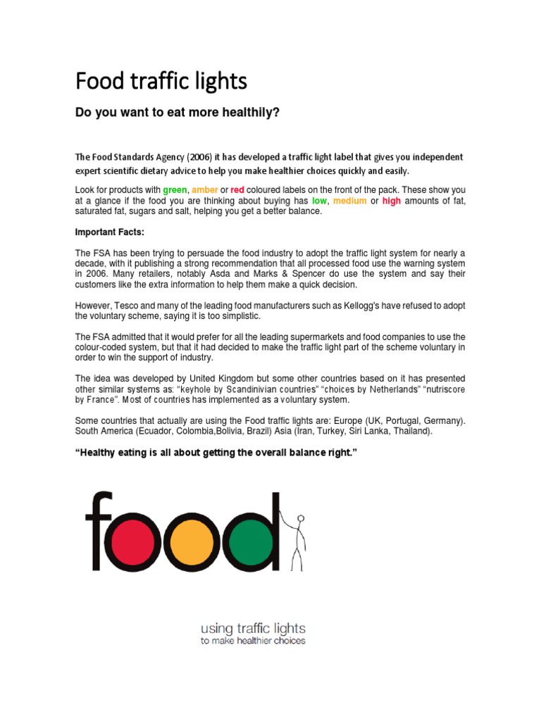 Food Traffic Light Labeling Guide | PDF | Nutrition Facts Label ...