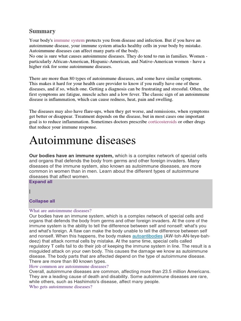 Autoimmune Diseases: Immune System | PDF | Autoimmunity | Autoimmune ...