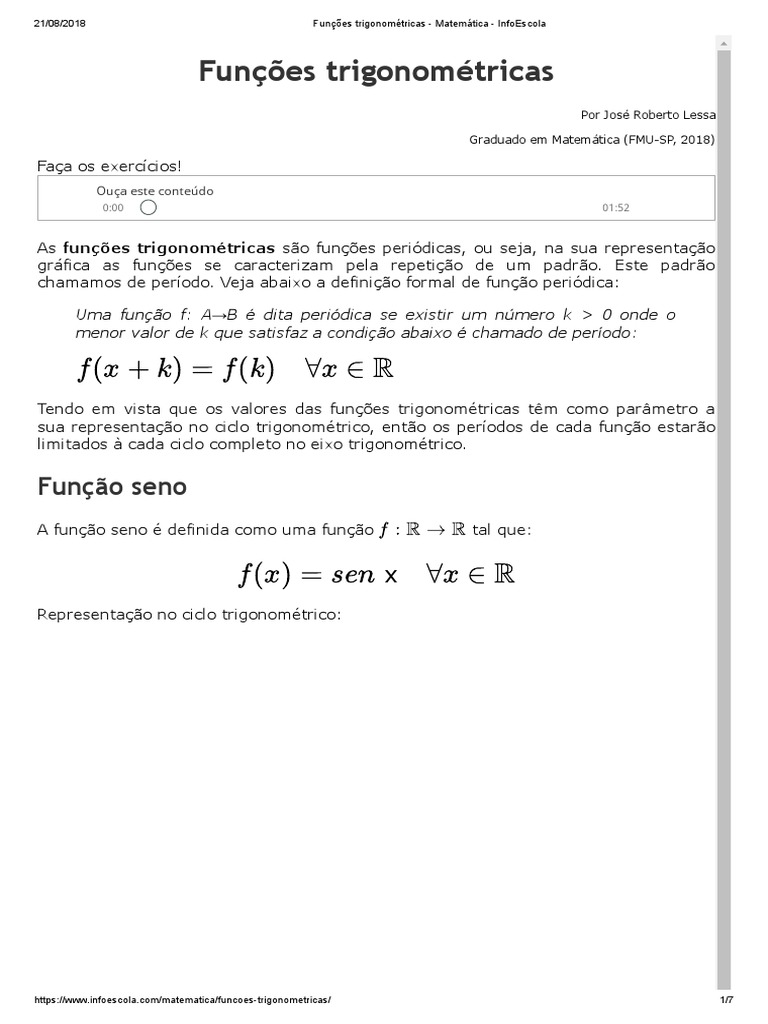 Funções Trigonométricas - Matemática - InfoEscola | PDF | Função ...