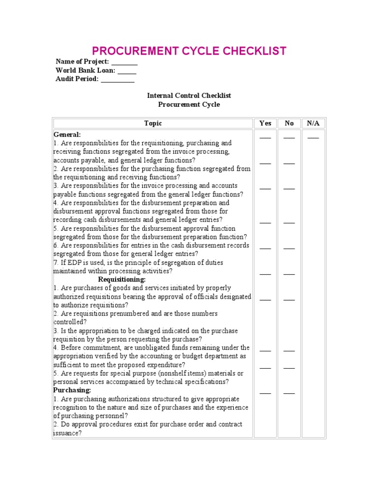 Checklist Procurement | Accounts Payable | Invoice