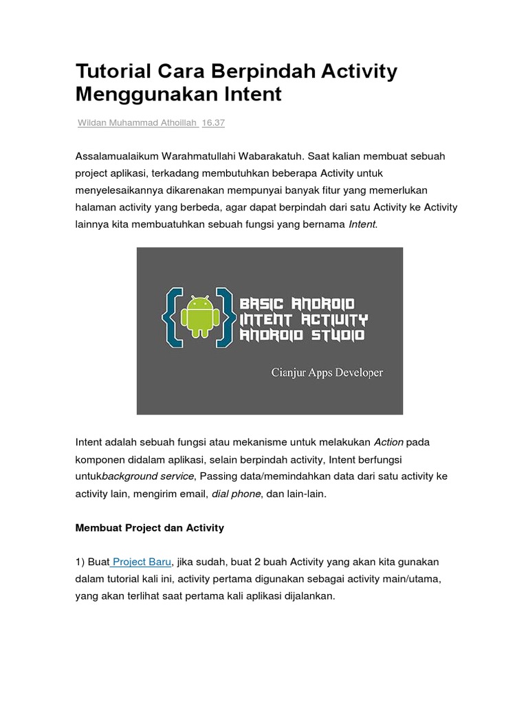 Tutorial Cara Berpindah Activity Menggunakan Intent | PDF