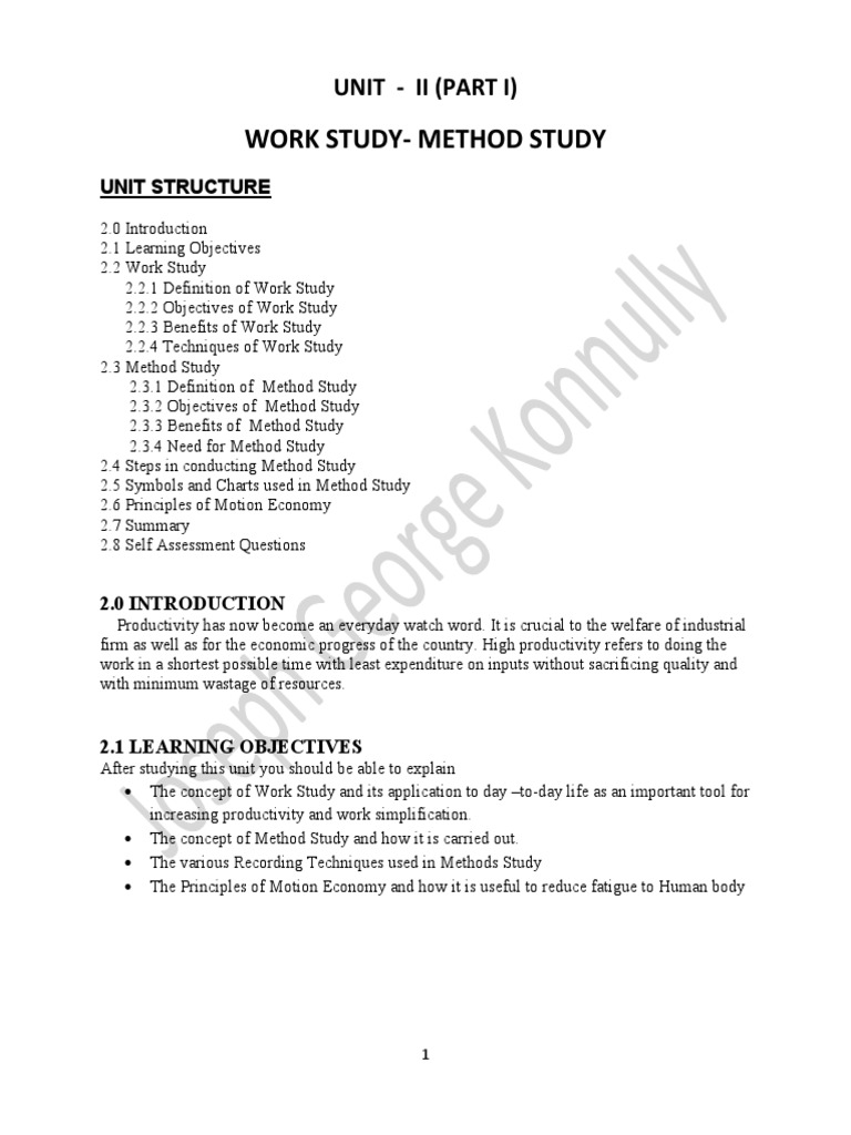 Work Study-Method Study: Unit - Ii (Part I) | PDF | Employment | Design