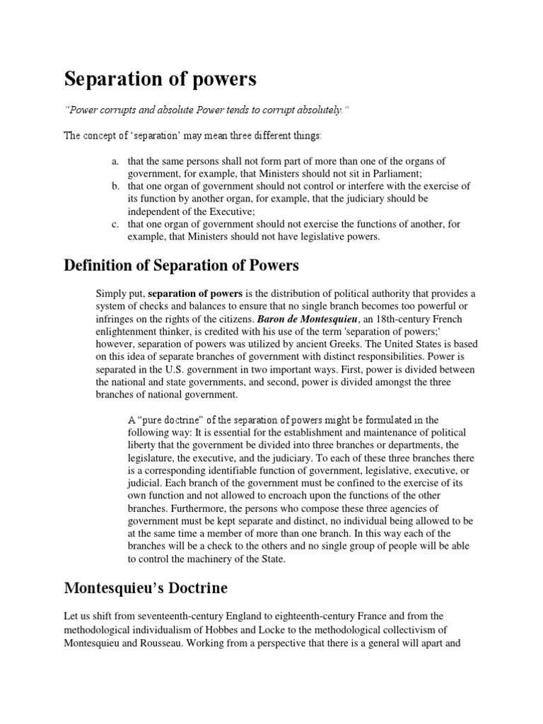 Separation Of Powers Definition