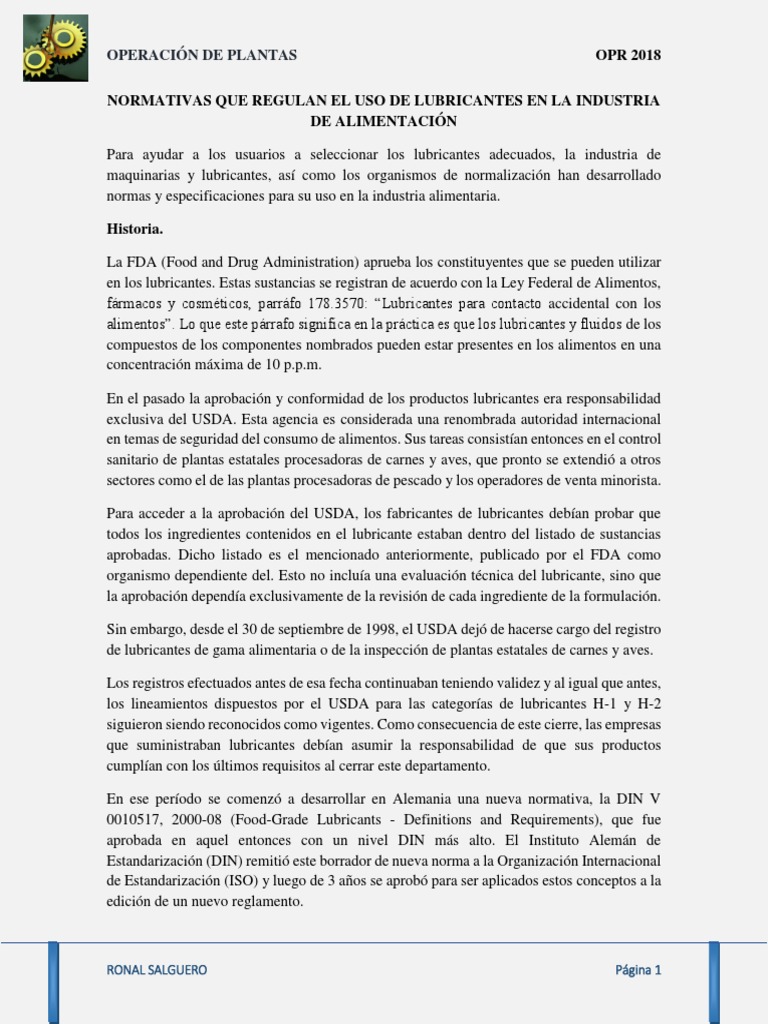 Normativa ISO 21469 en Lubricación Alimentaria | PDF | Lubricante ...