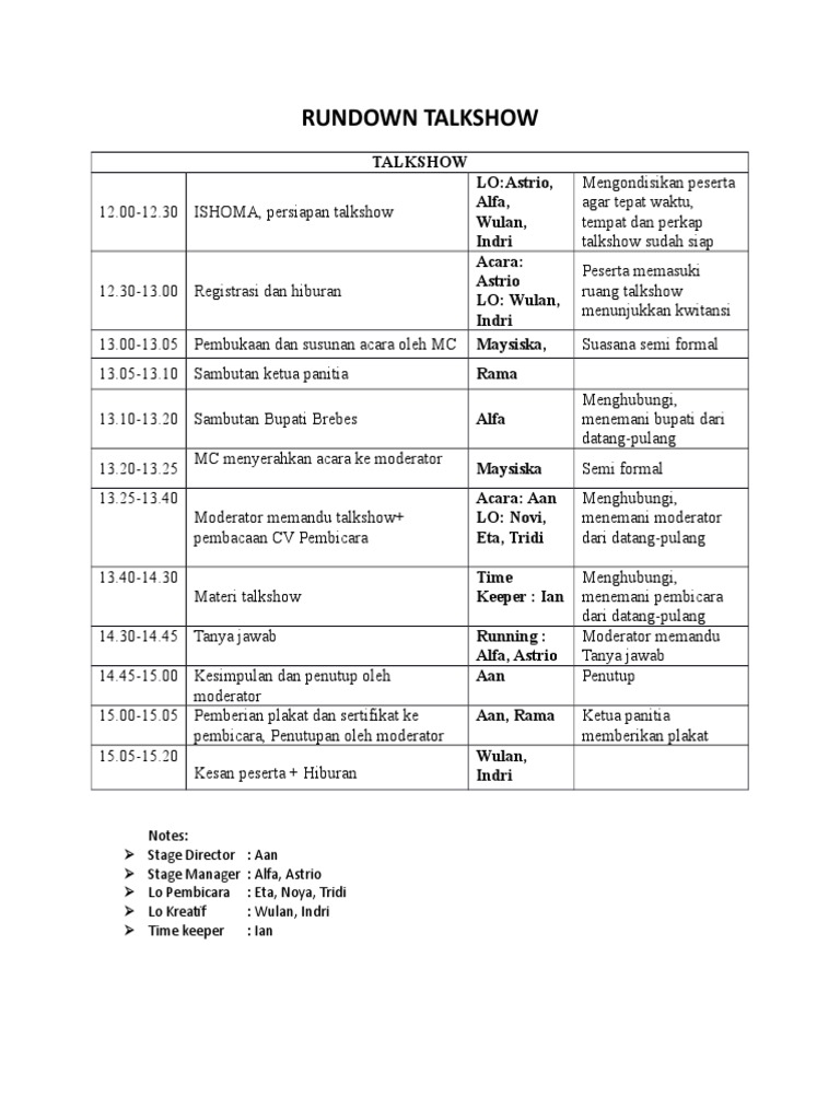 Rundown Talkshow BEF 2018 | PDF