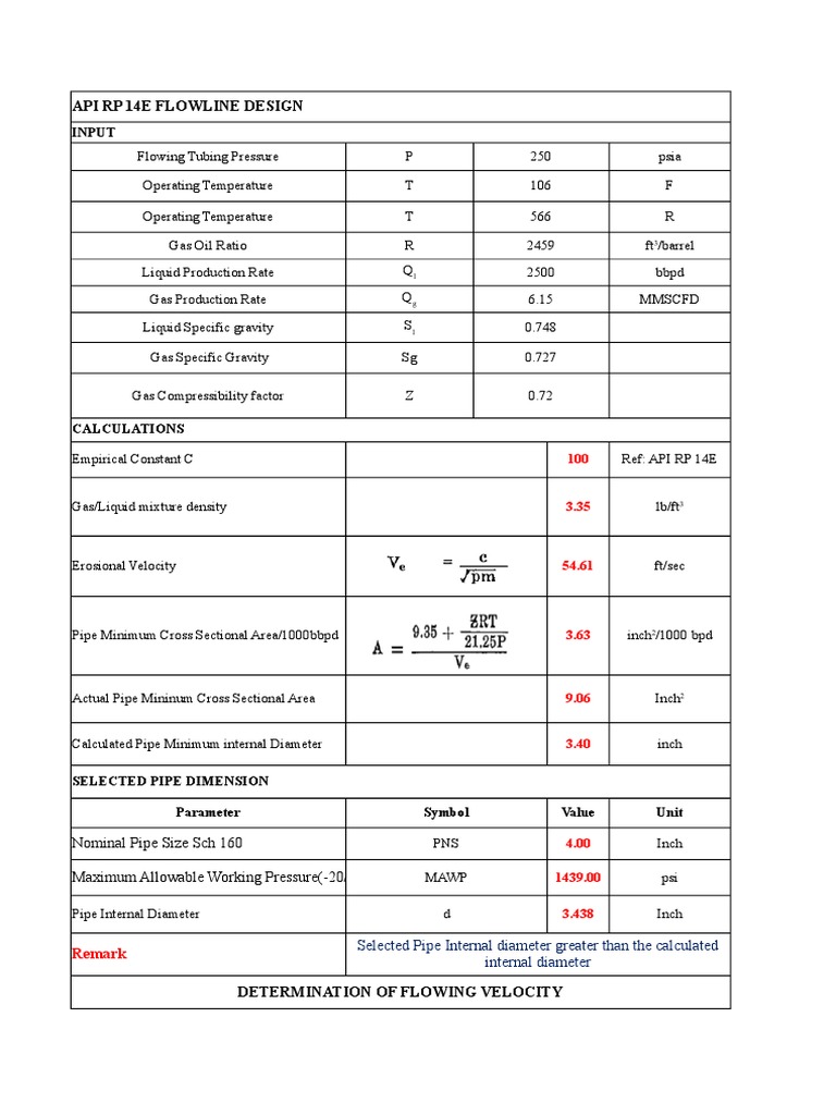 Api Rp 14E Flowline Design: Input | Pressure | Viscosity