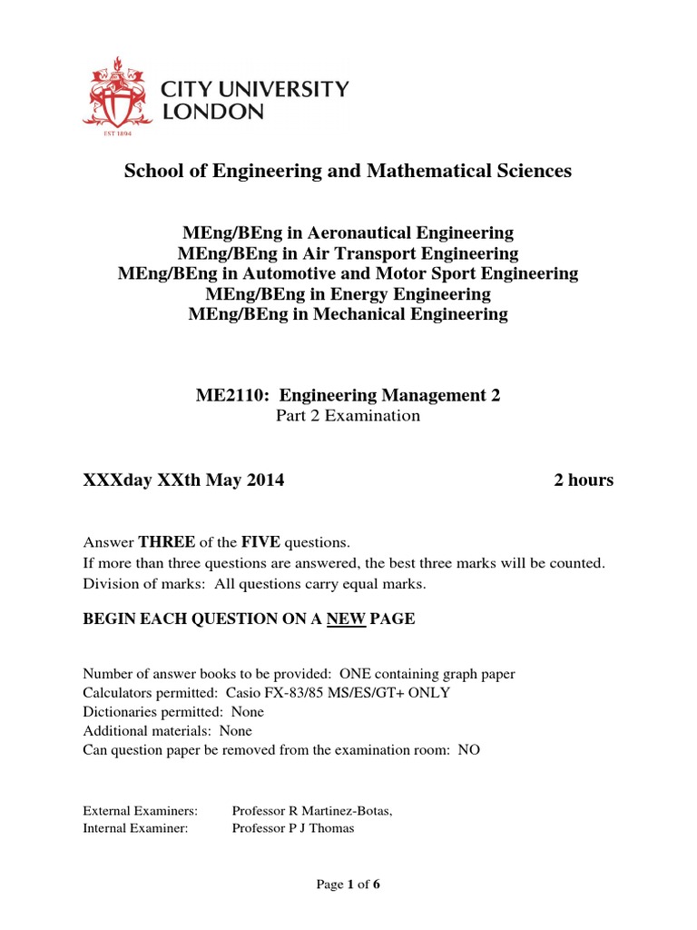 Engineering Management Exam Paper | PDF | Tableware | Value Added Tax
