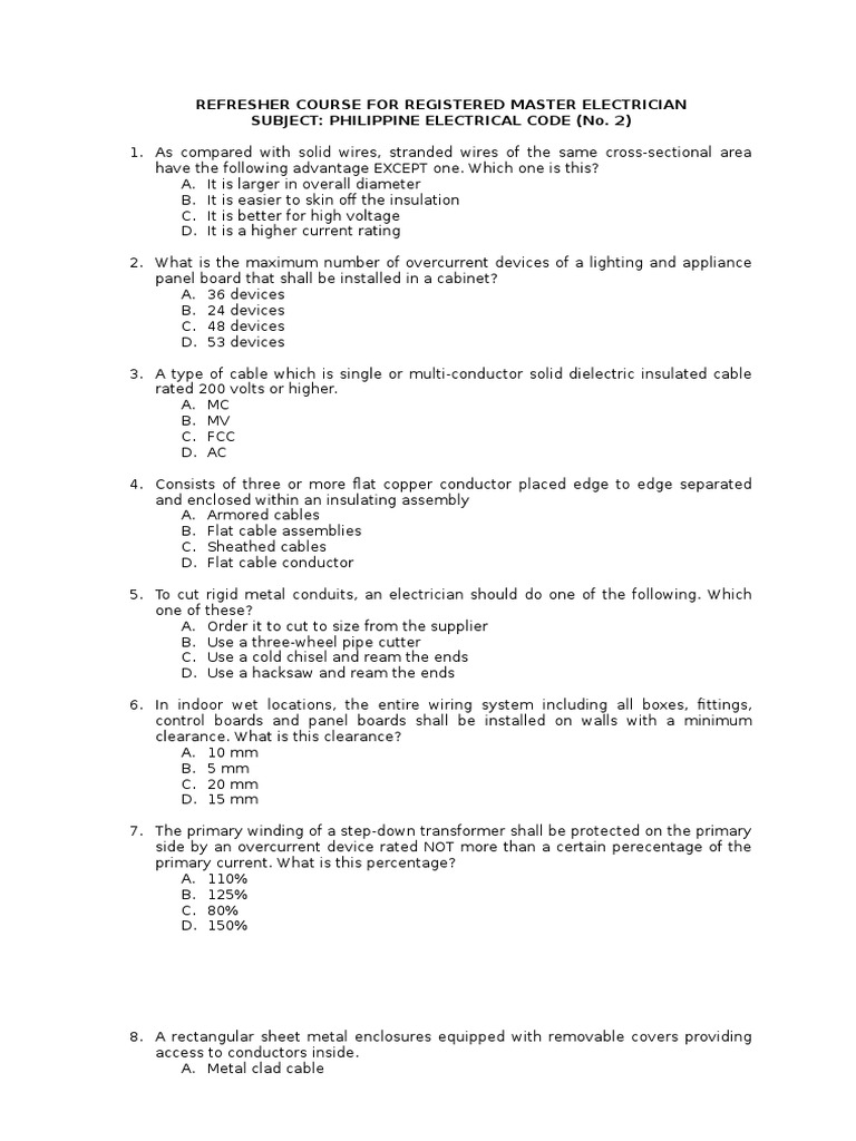 Refresher Course For Registered Master Electrician Subject: Philippine ...