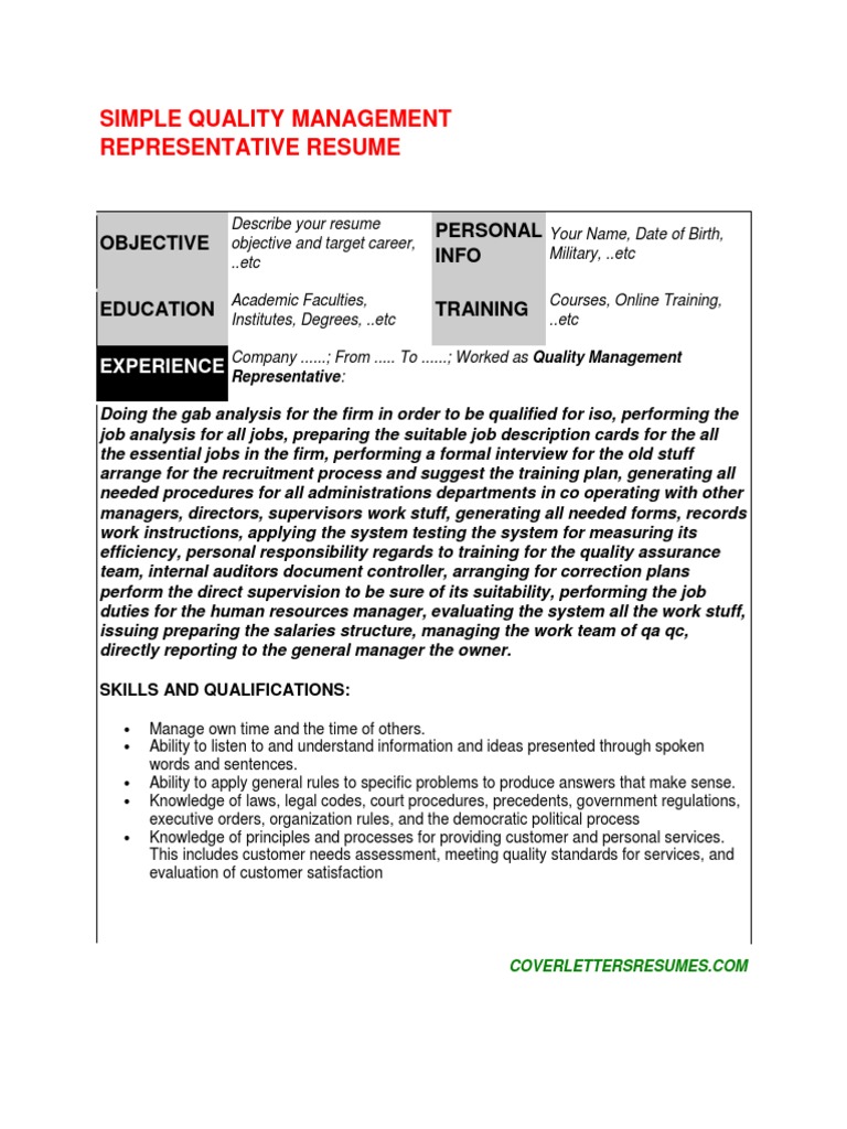 Quality Management Resume Guide | PDF