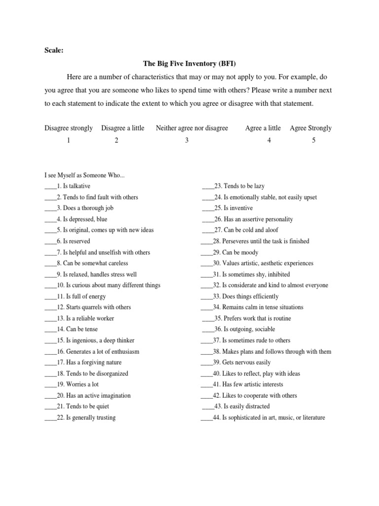 Scale: The Big Five Inventory (BFI) | PDF | Psychology | Psychological Concepts