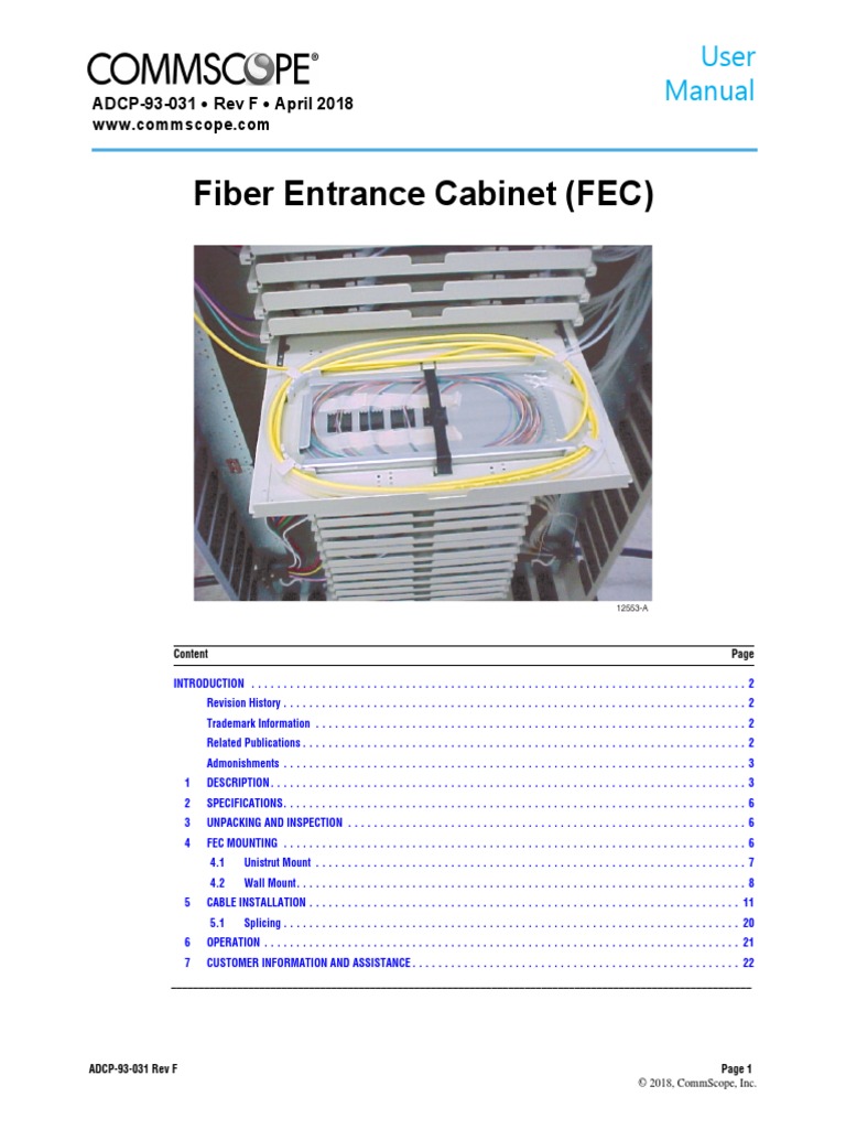 Fiber Entrance Cabinet (FEC) : User Manual | PDF | Optical Fiber | Nut ...