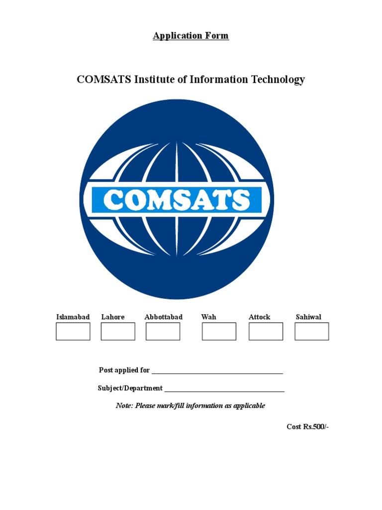 COMSATS Institute of Information Technology: Application Form | PDF ...