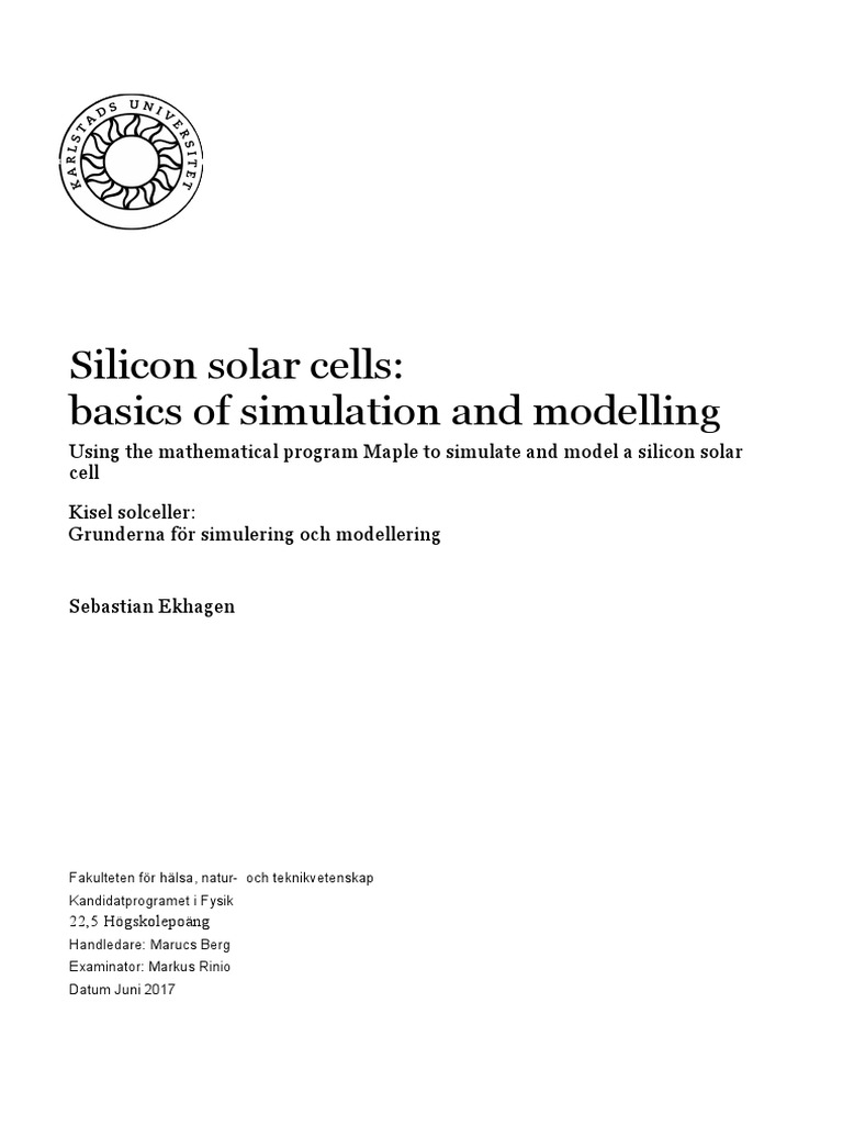 Silicon Solar Cells: Basics of Simulation and Modelling | PDF | Band ...