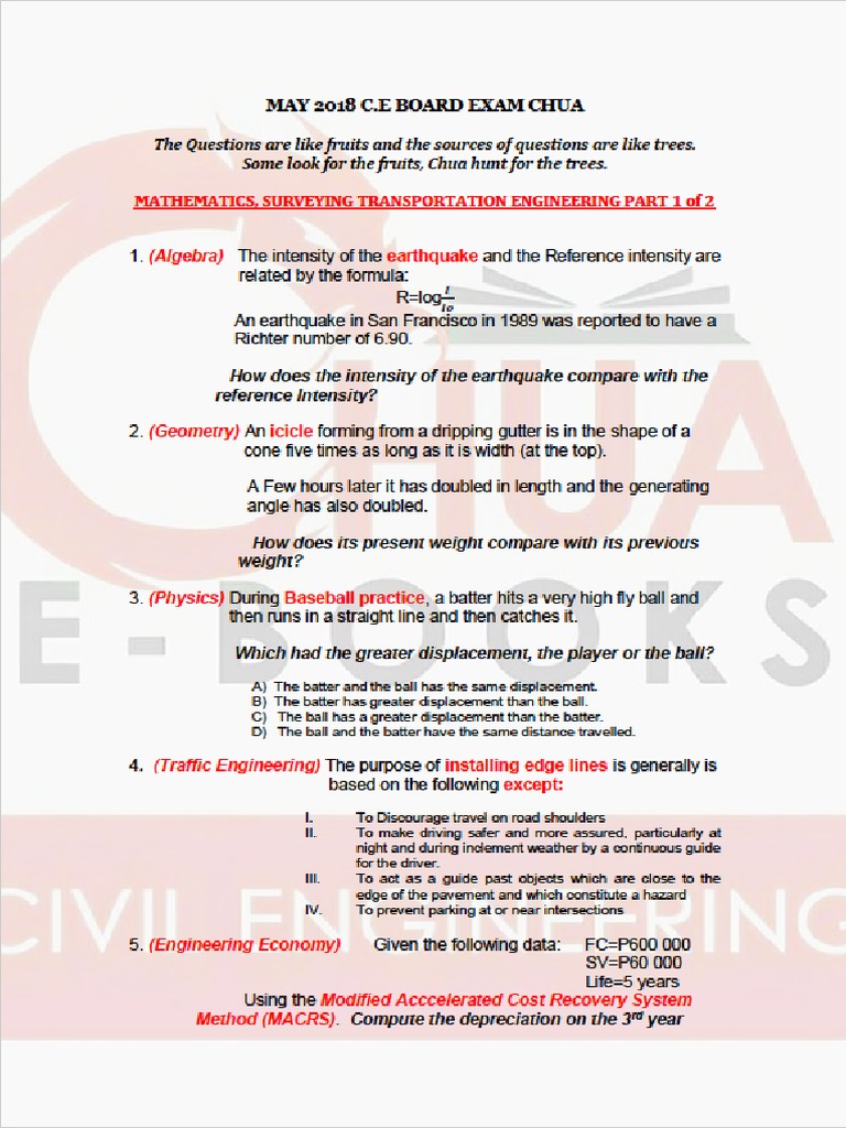 Chua May 2018 Ce Board Exam Math 50 Out of 75 Items (Updated) Part 1 of ...