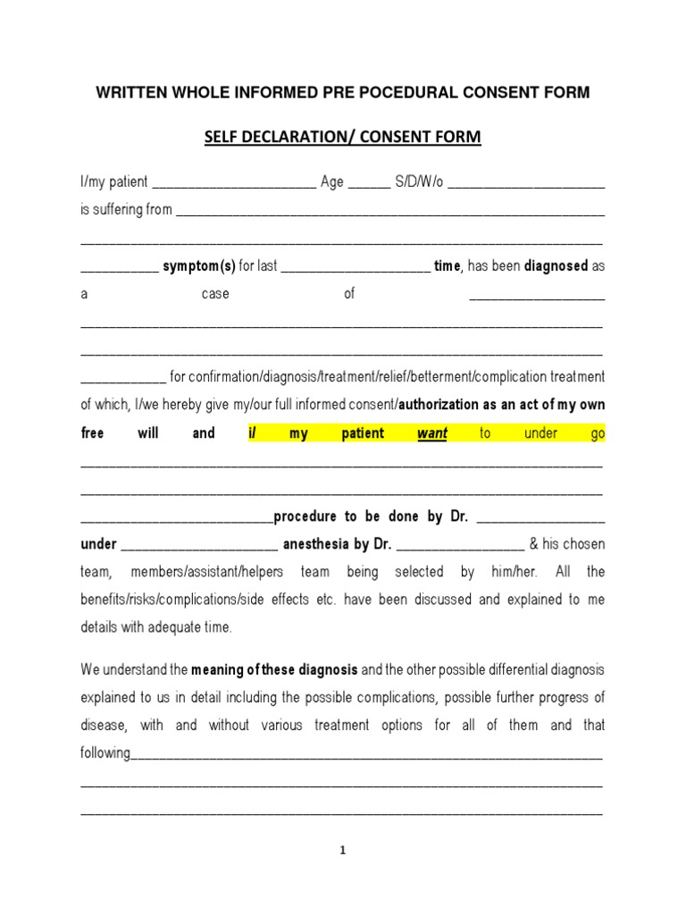 Self Declaration - Consent Form Poddar Nursing Home and Hospital Before ...