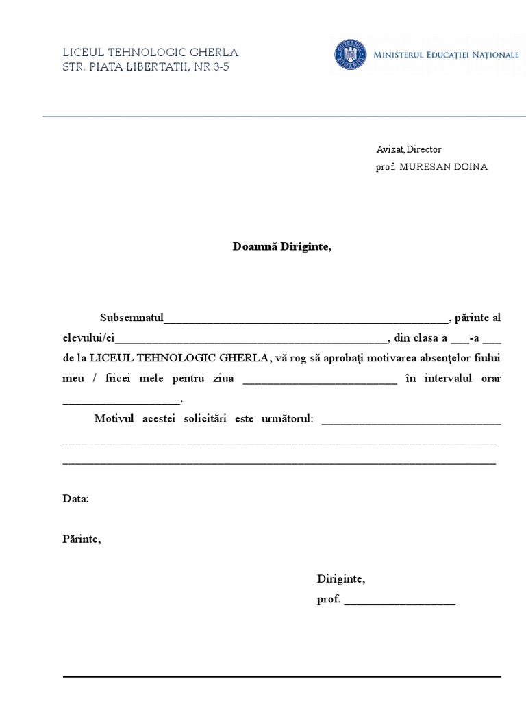 Cerere Motivare Absente General | PDF