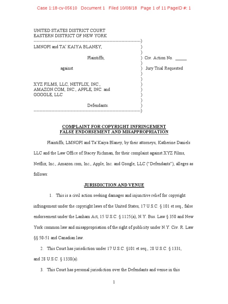 LMNOPI Et Al v. XYZ Films LLC Et Al | PDF | Copyright Infringement ...