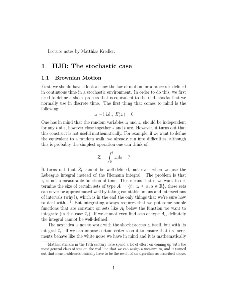 1 HJB: The Stochastic Case: 1.1 Brownian Motion | PDF | Stochastic Process | Stochastic ...