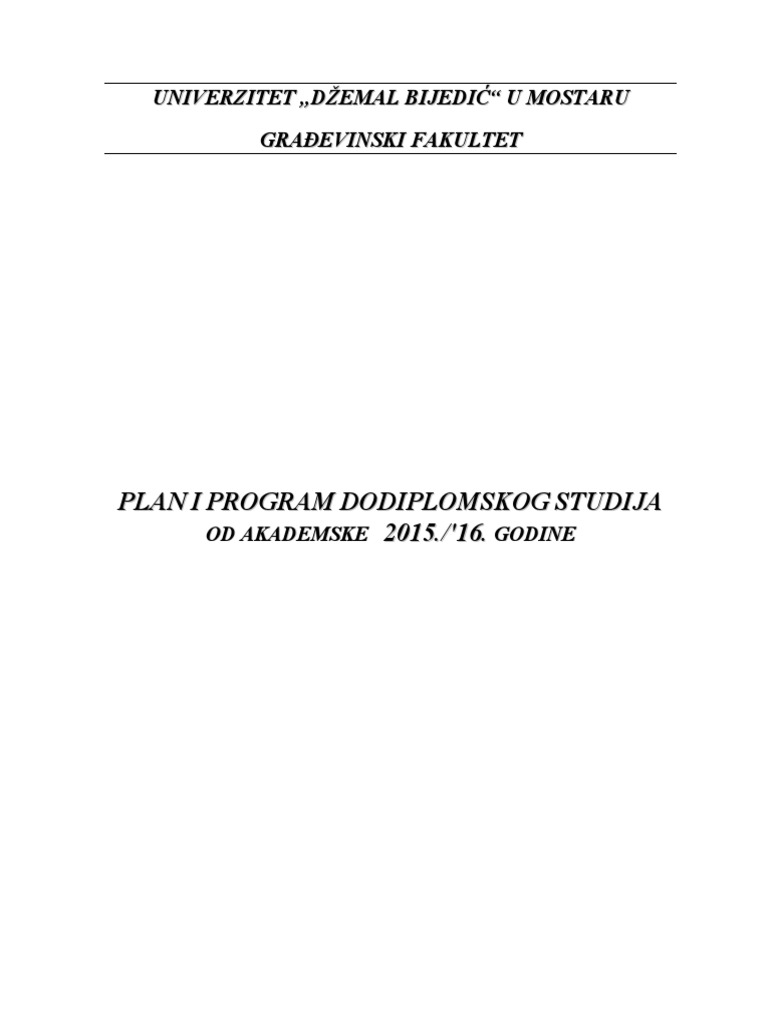 Plan I Program Dodiplomski Studij 2015 16 PDF | PDF