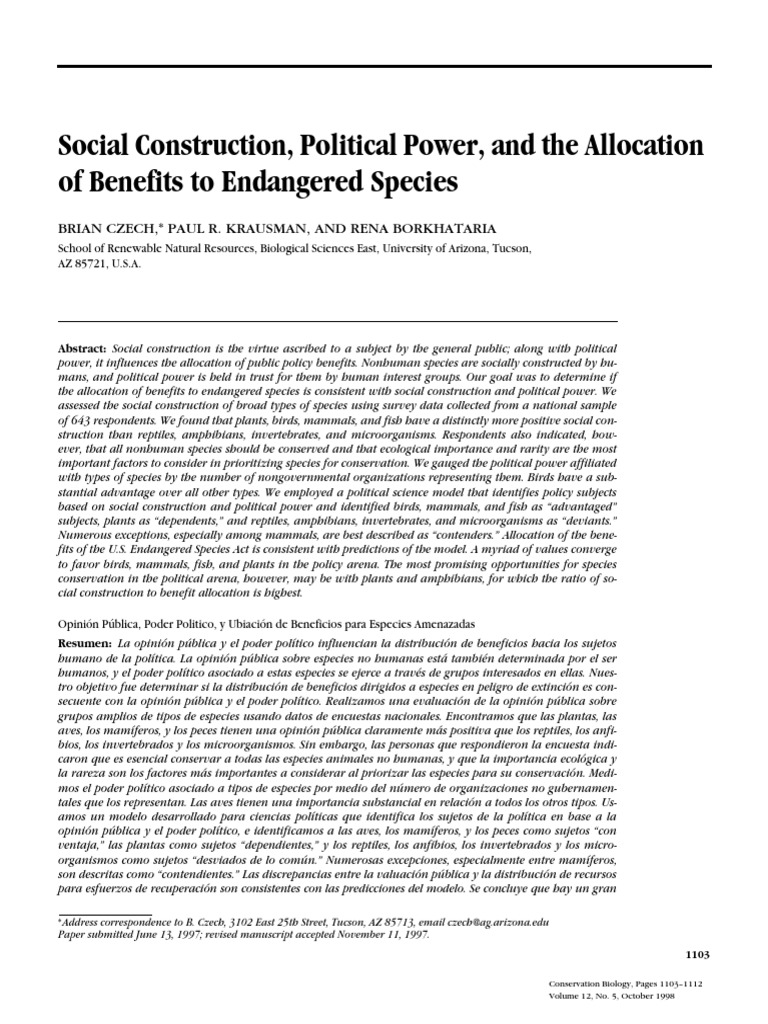 Social Construction, Political Power, and The Allocation of Benefits To ...