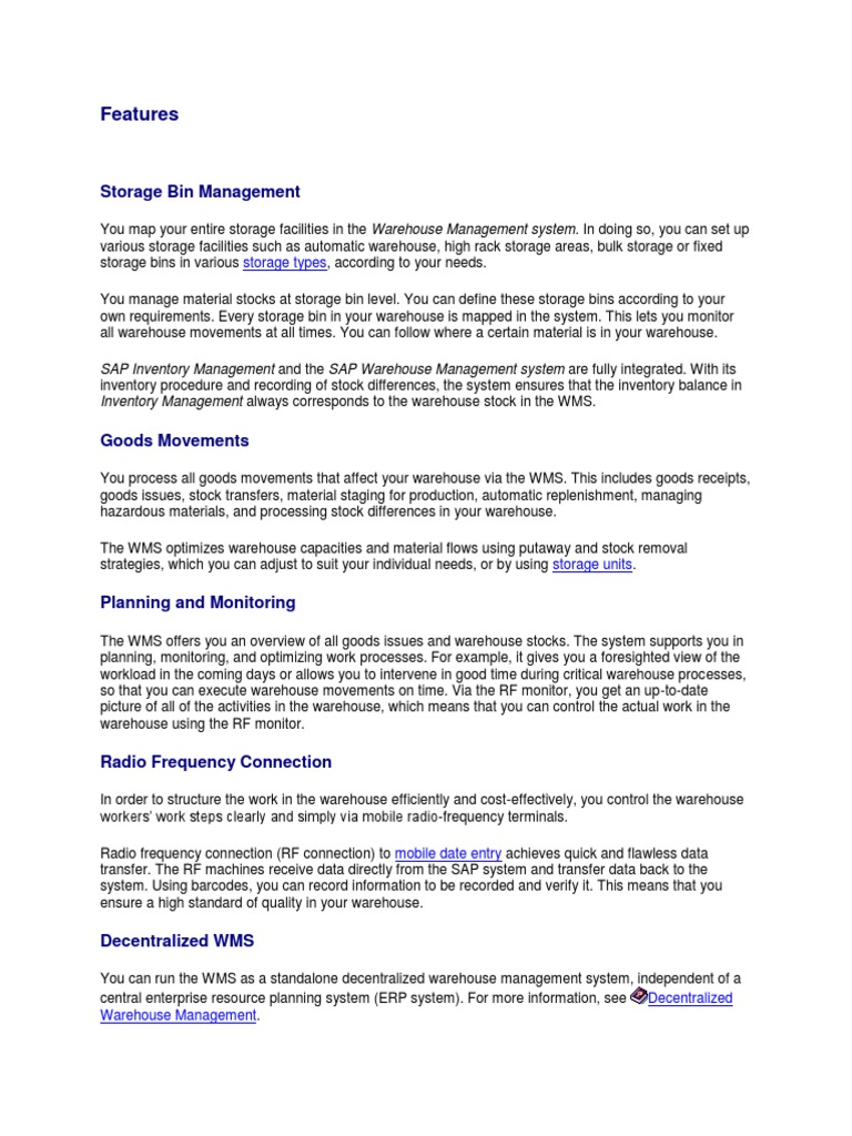 Features: Storage Bin Management | PDF | Warehouse | Inventory