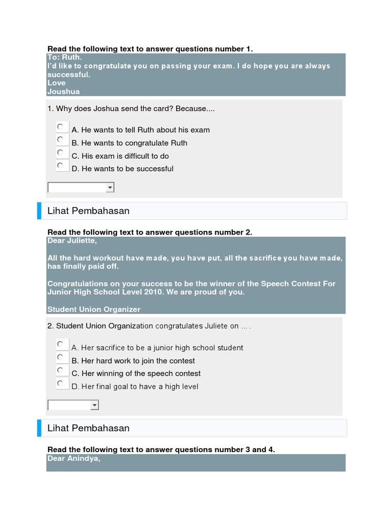 Lihat Pembahasan: Read The Following Text To Answer Questions Number 1 ...