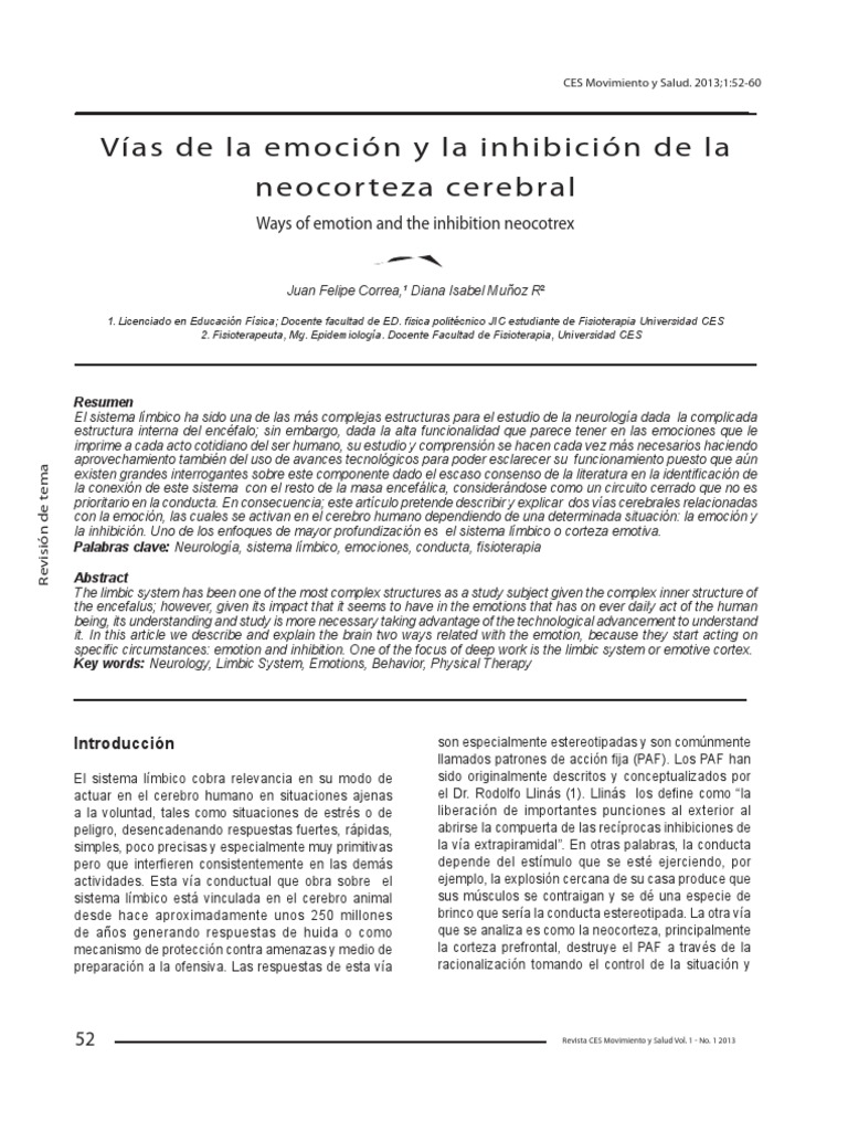 Vías de La Emoción y La Inhibición de La Neocorteza Cerebral | PDF ...