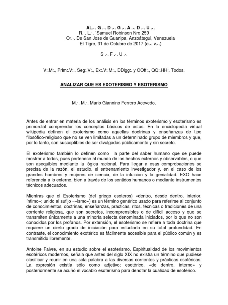 Analizar Que Es Exoterismo y Esoterismo | PDF | Esoterismo occidental ...