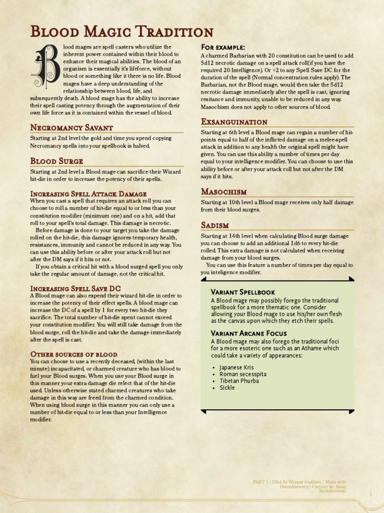 Blood Magic For Wizards | PDF | Role Playing Games | Leisure