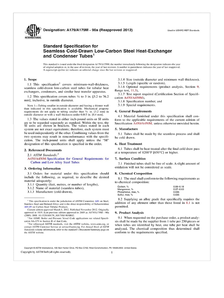 ASTM A179 A179M 90a (Reapproved 2012) | PDF