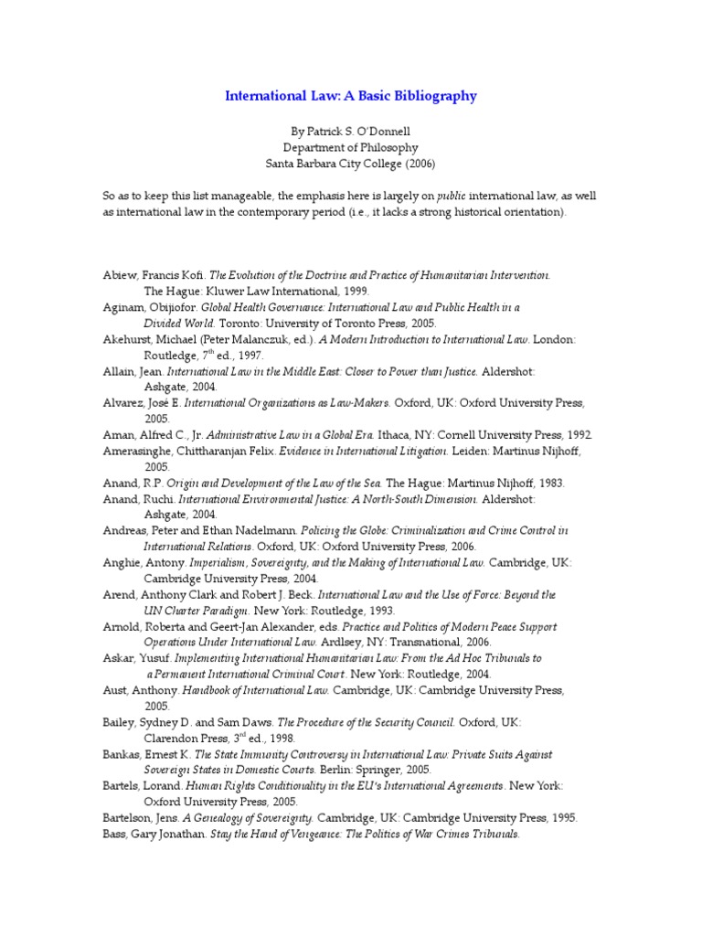 Essential Bibliography on International Law | PDF | International Law ...