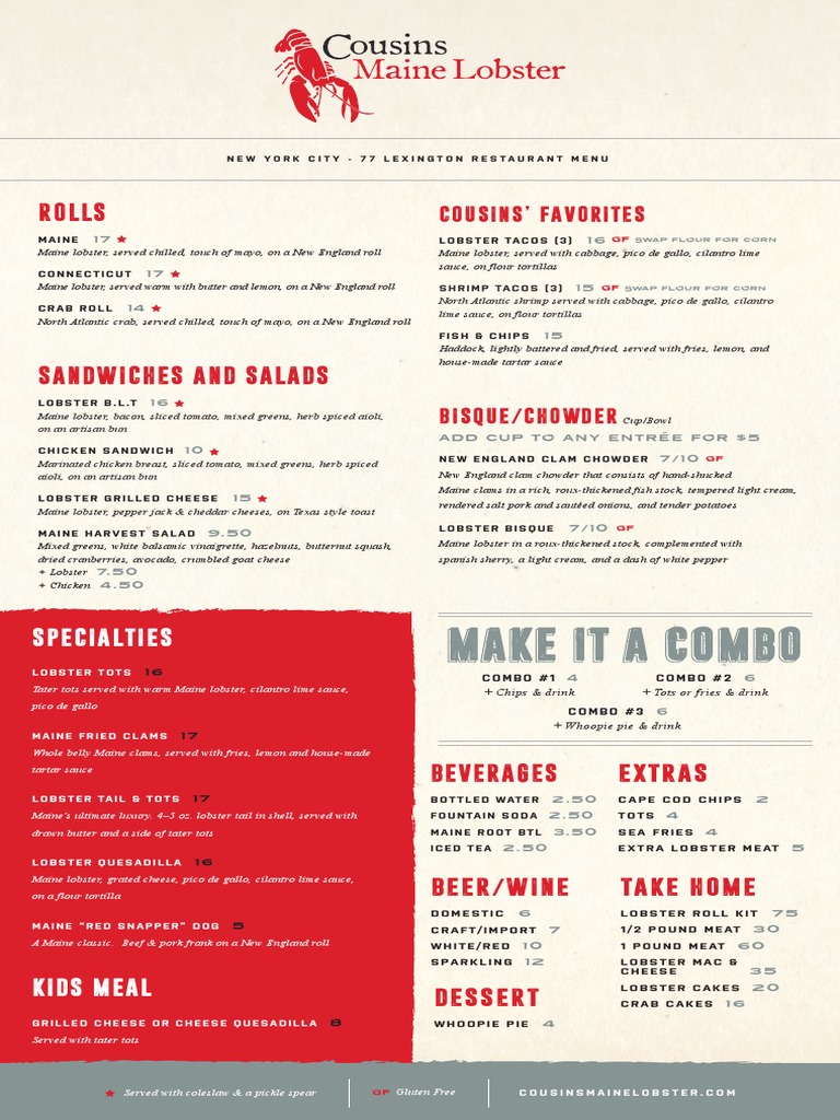 Cousins Maine Lobster Menu | PDF | Cuisine | Western Cuisine