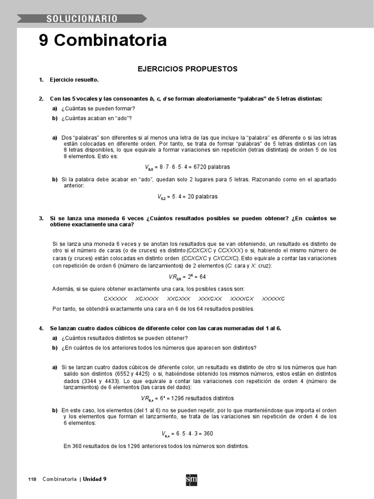 Problemas de Combinatoria Resueltos | PDF | Permutación | Ajedrez