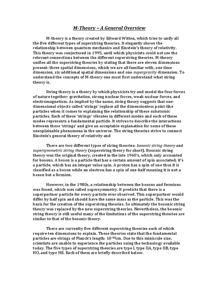 M-Theory General Overview | PDF | Elementary Particle | String Theory