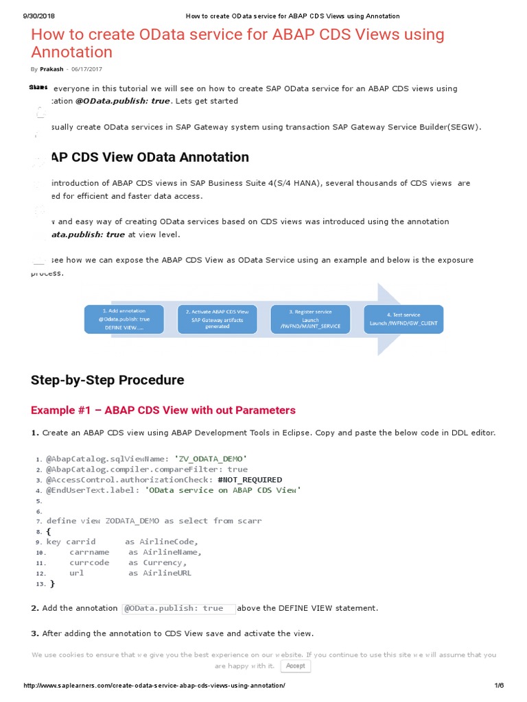 How To Create Odata Service For Abap Cds Views Using Annotation Pdf Areas Of Computer