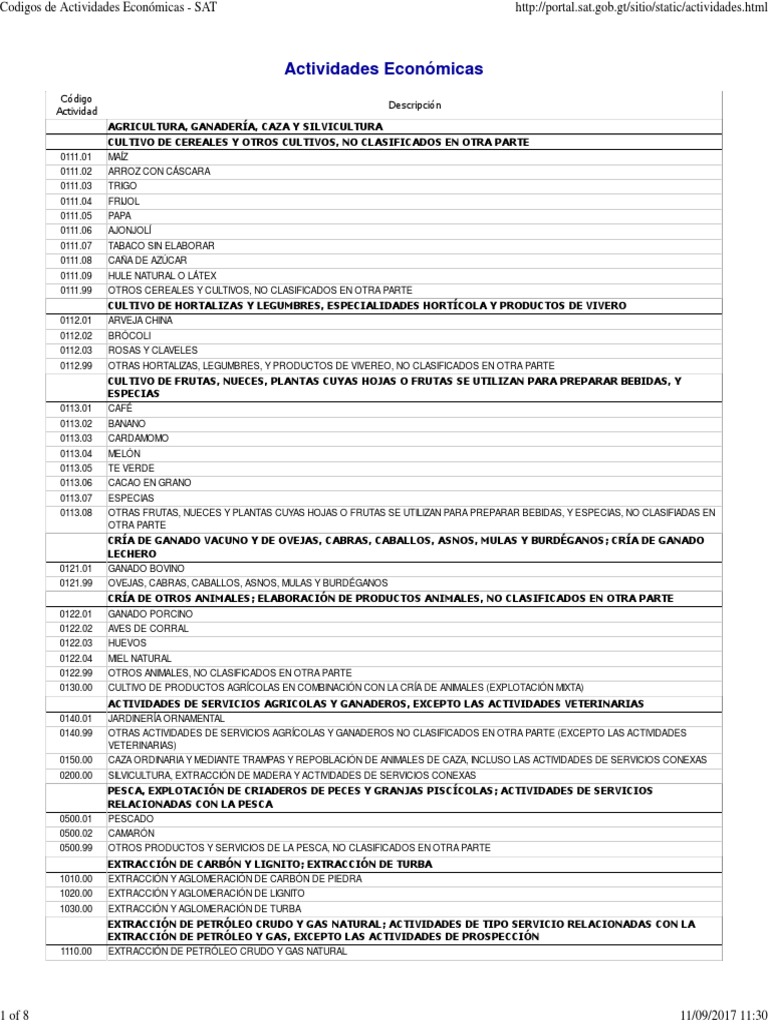 Codigos de Actividades Económicas - SAT | PDF | Datos | Gestión de datos