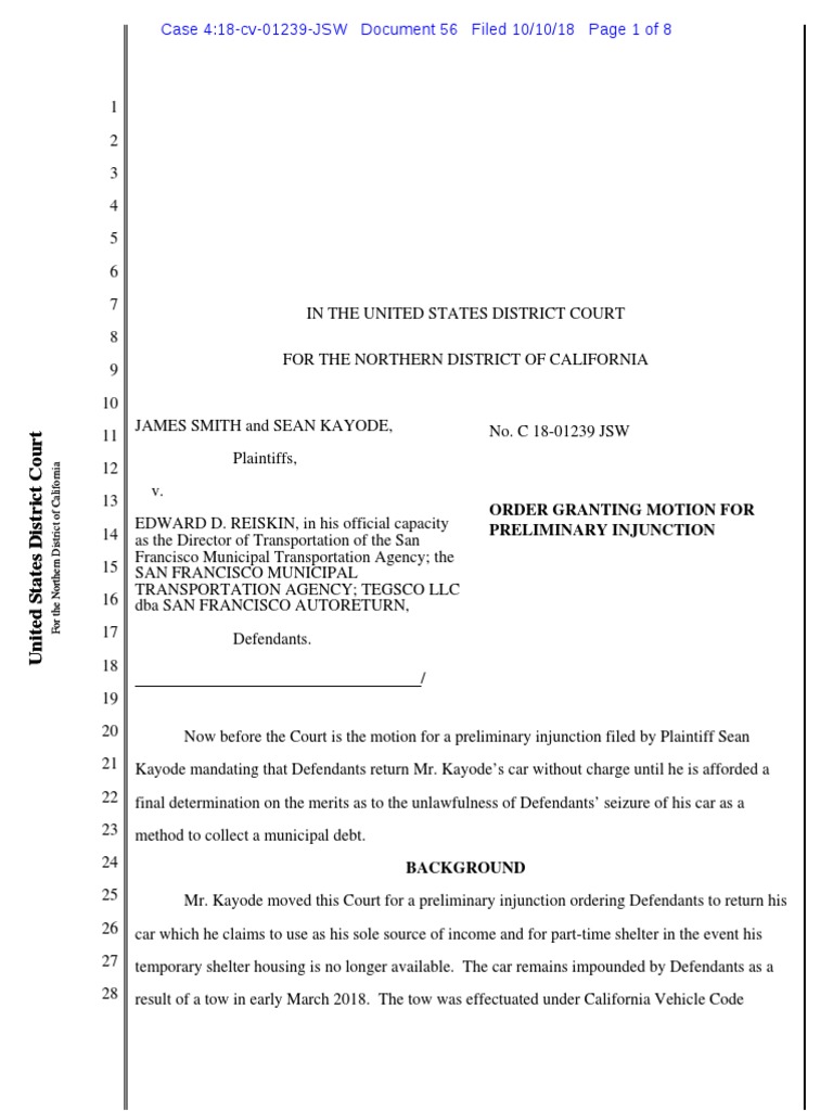 2018-10-10 Federal Court Order Granting Motion for Preliminary ...