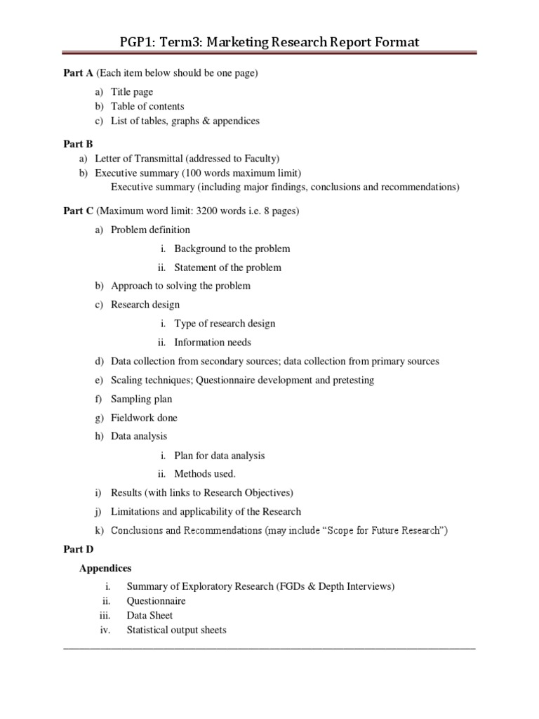 PGP1: Term3: Marketing Research Report Format: Part A (Each Item Below ...