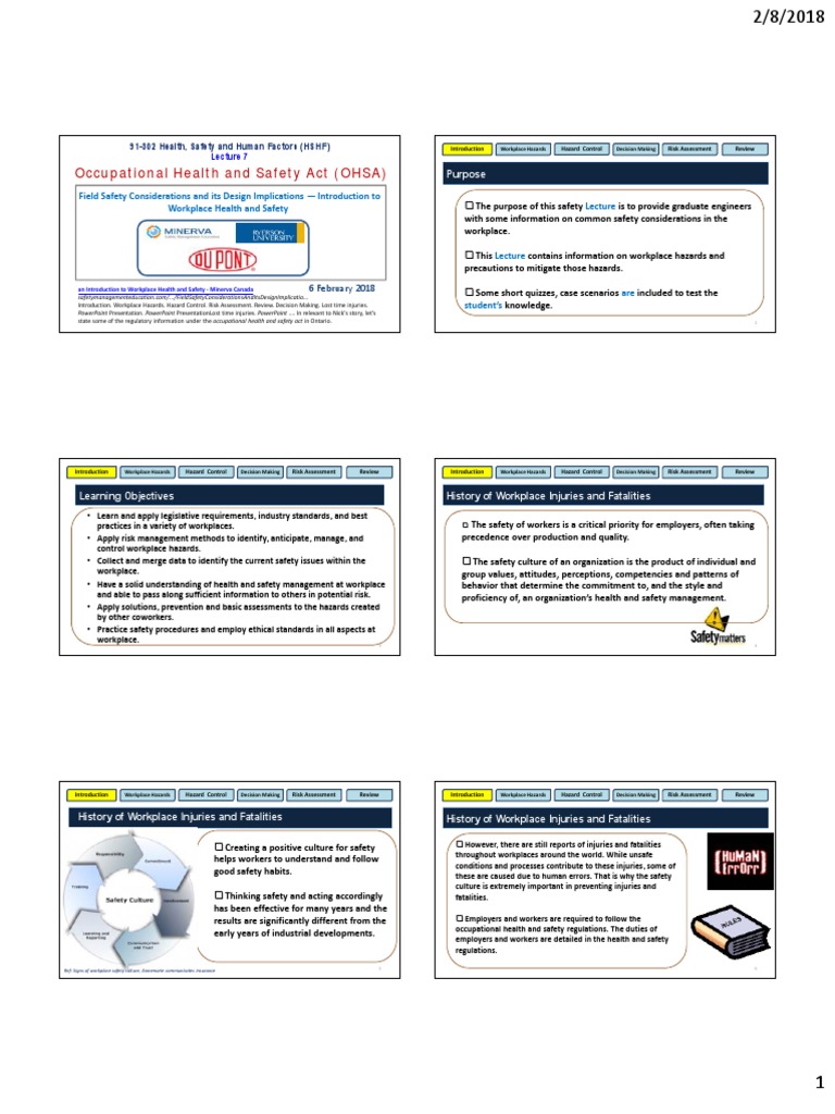 Occupational Health and Safety Act (OHSA) : Purpose | Download Free PDF ...