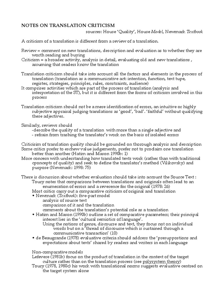 Translation Criticism Insights | PDF | Criticism | Translations