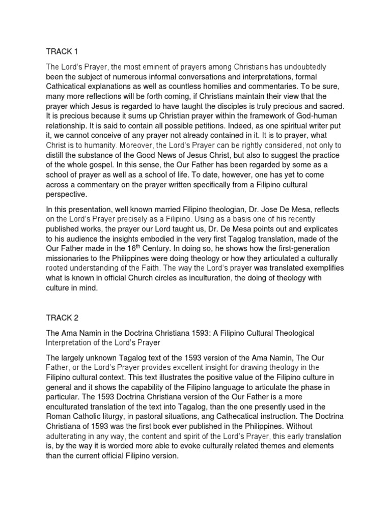 The Ama Namin in the Doctrina Christiana 1593: A Filipino Cultural ...
