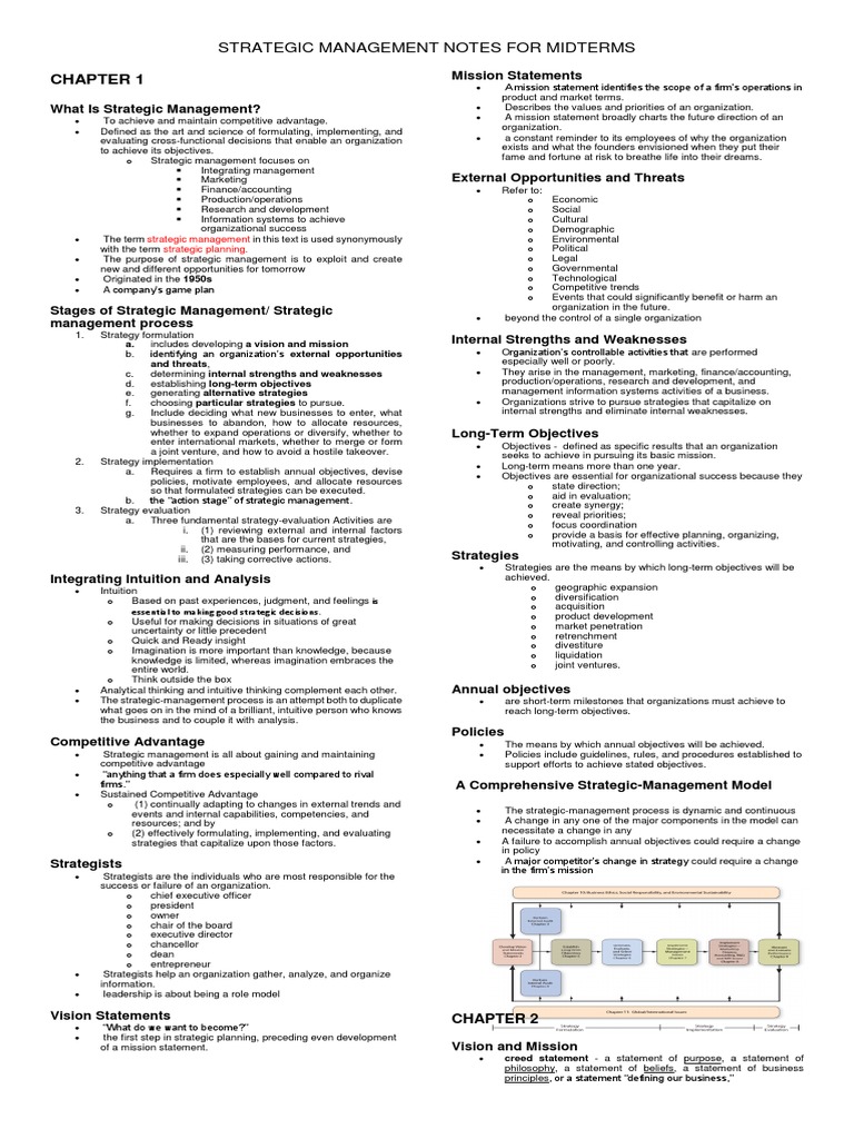 Strategic Management Notes 1 | PDF | Strategic Management | Competitive ...