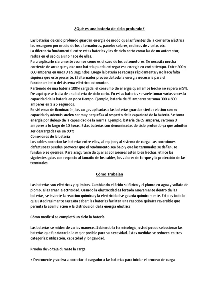 Qué Es Una Batería de Ciclo Profundo | PDF | Cargador de batería | Corriente eléctrica