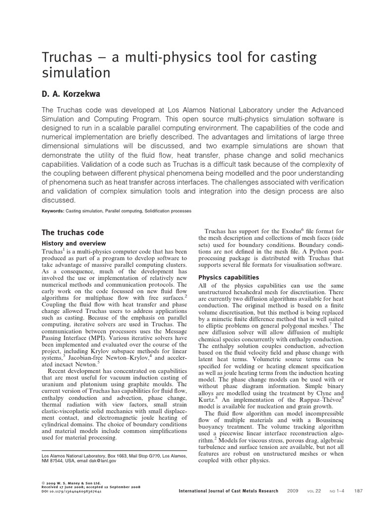Truchas: Multi-Physics Casting Simulation | PDF | Simulation | Heat ...