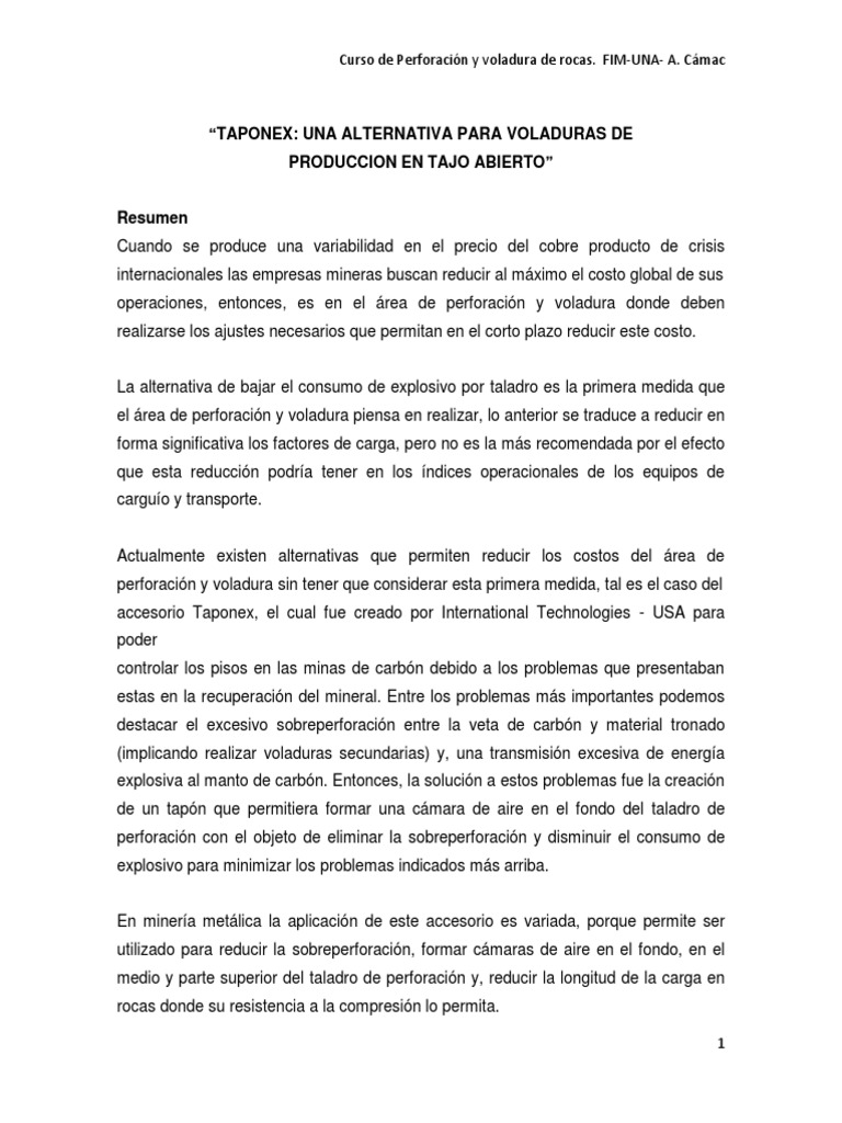 TAPONEX Aplicación | PDF | Material explosivo | Minería