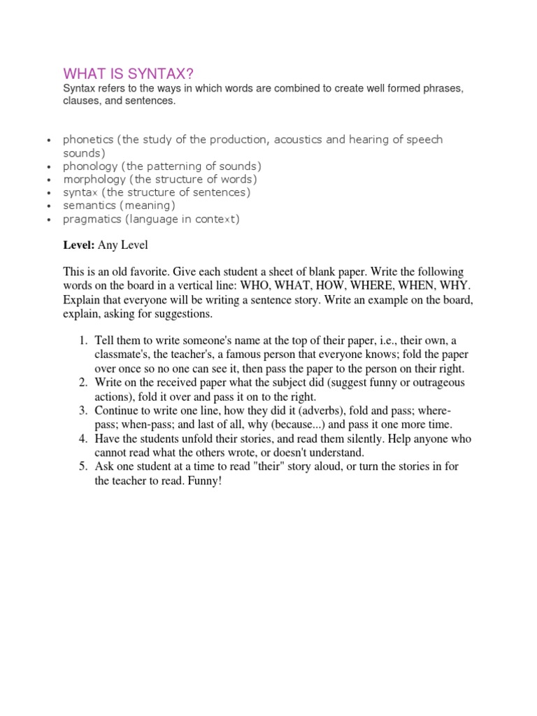 Fun Syntax Activity for Students | PDF