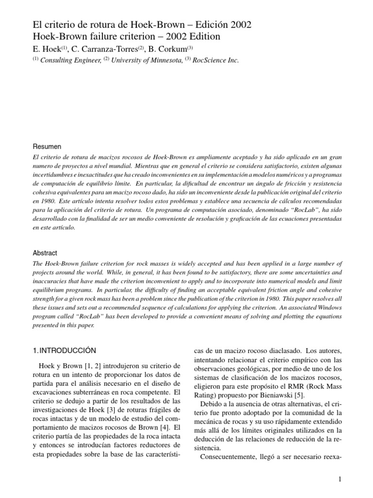 Hoek Brown | PDF | Ecuaciones | Roca (geología)