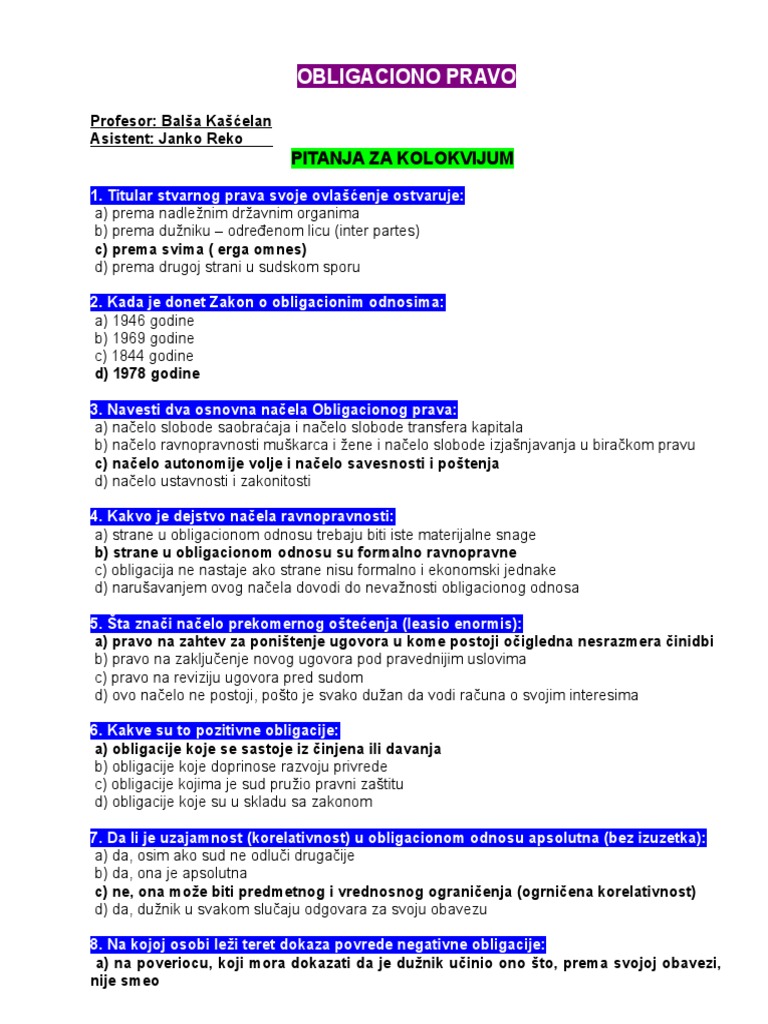 Obligaciono Pravo Kol. | PDF