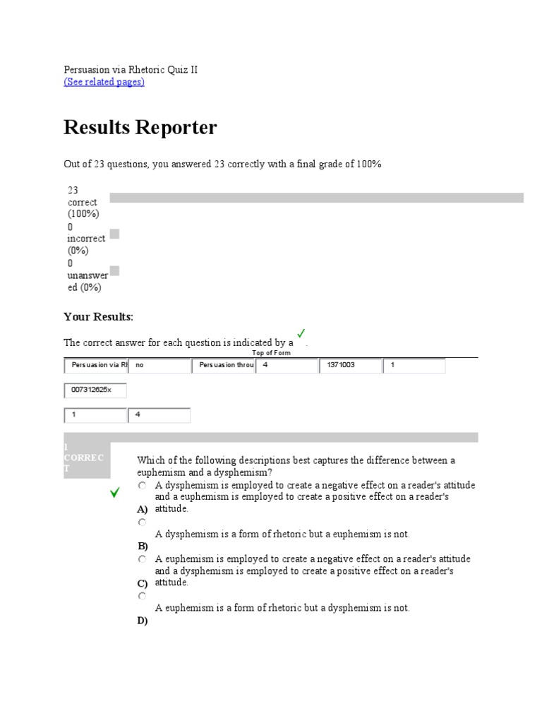 Week 4 Exercise Chapter 4 - Persuasion Via Rhetoric Quiz II | PDF ...