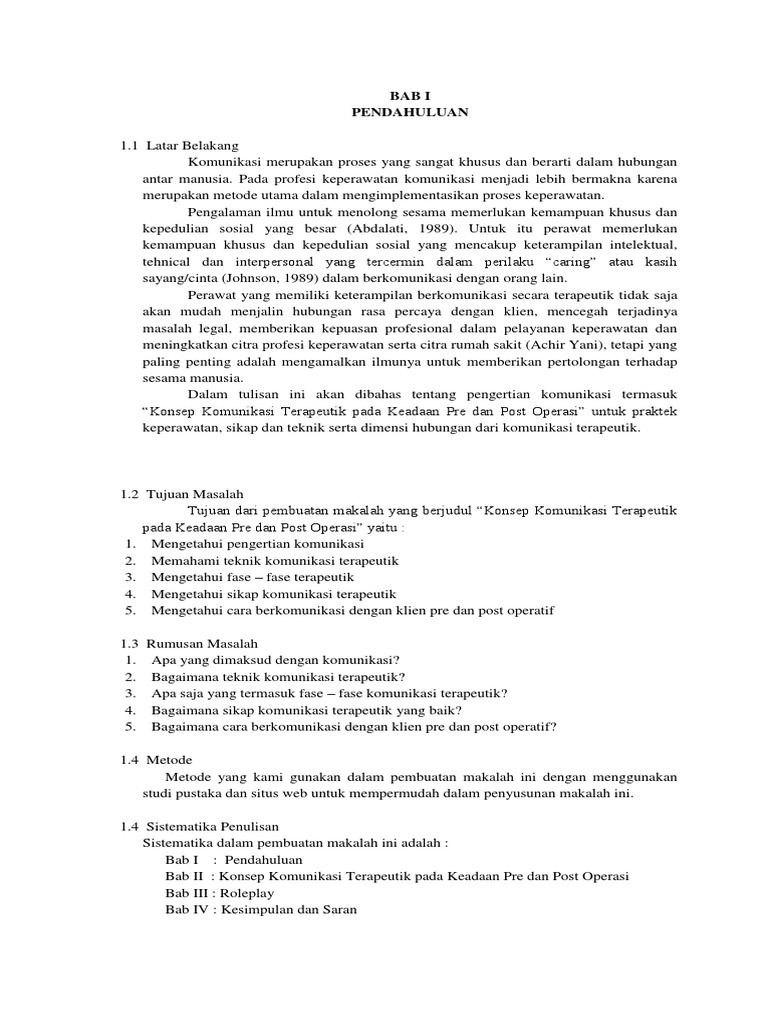 Contoh Role Play Komunikasi Keperawatan Di Ruang Operasi | PDF